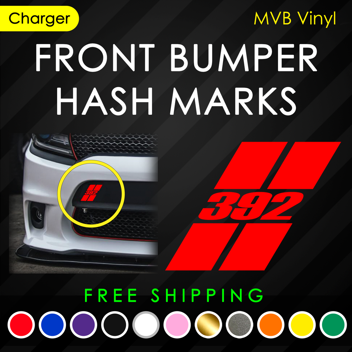 392 Front Bumper Hash Marks Vinyl Decal Fits: Dodge Charger & More ...